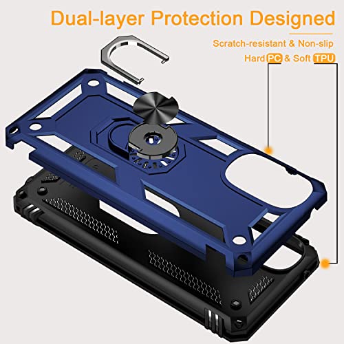 Muntinfe for Motorola Moto G 5G 2022 Case with 2 Pcs Tempered Glass Screen Protector, Military-Grade Armor Shockproof Protective Phone Cover with Ring Magnetic Kickstand for Moto G 5G, Blue