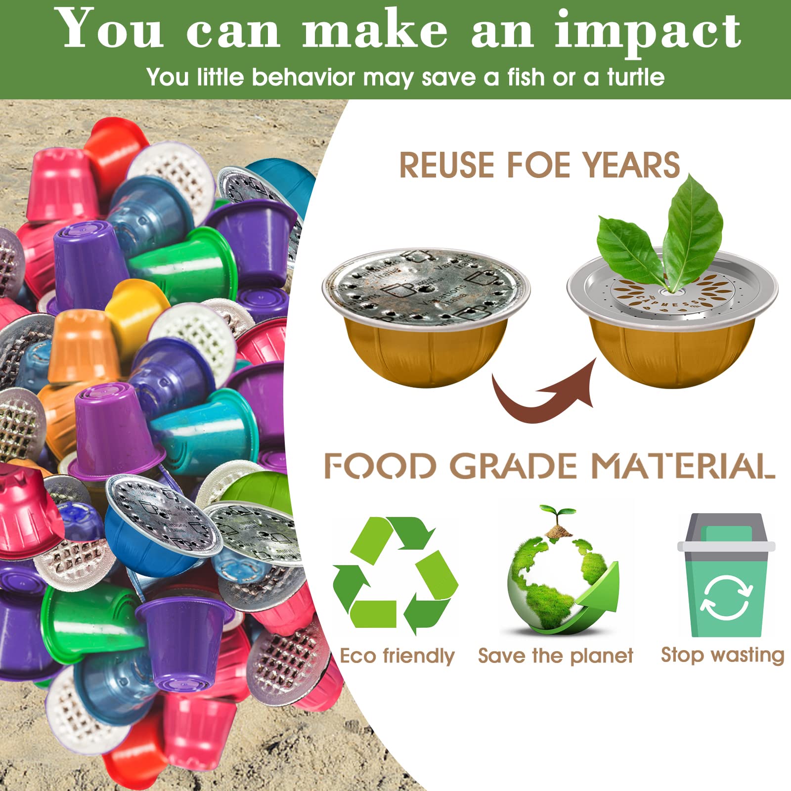 CAPMESSO Reusable Coffee Capsule Lid to Reuse Vertuoline Pods,Refillable Vertuo Capsules Cap Disc on All VertuoLine Machines- Bottom Capsules are Not included! (1*CAP + 1*BRUSH)