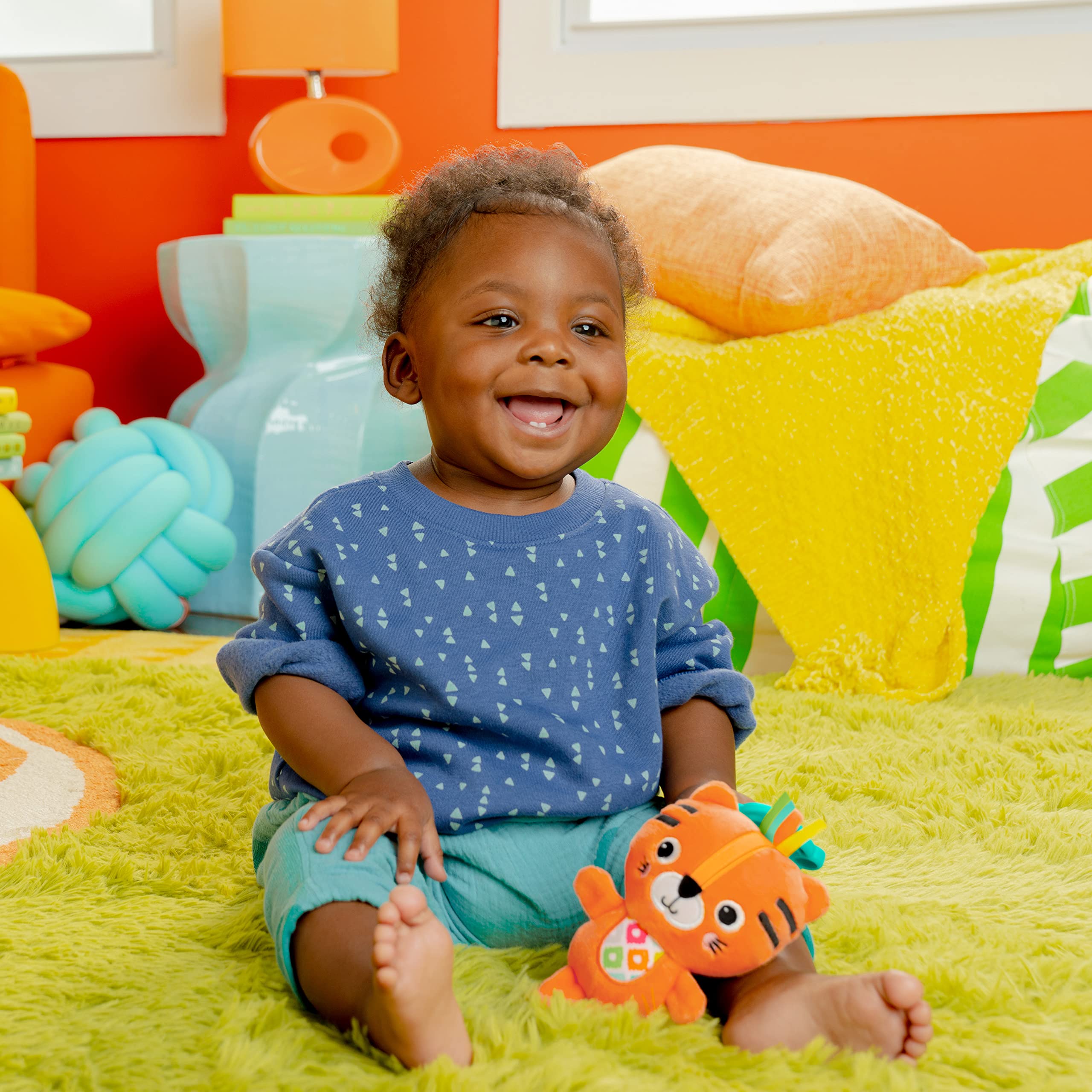 Bright Starts Jingle Joy Reach & Rattle Toy for Stroller - Tiger with Chime Sounds - Unisex, Newborn +