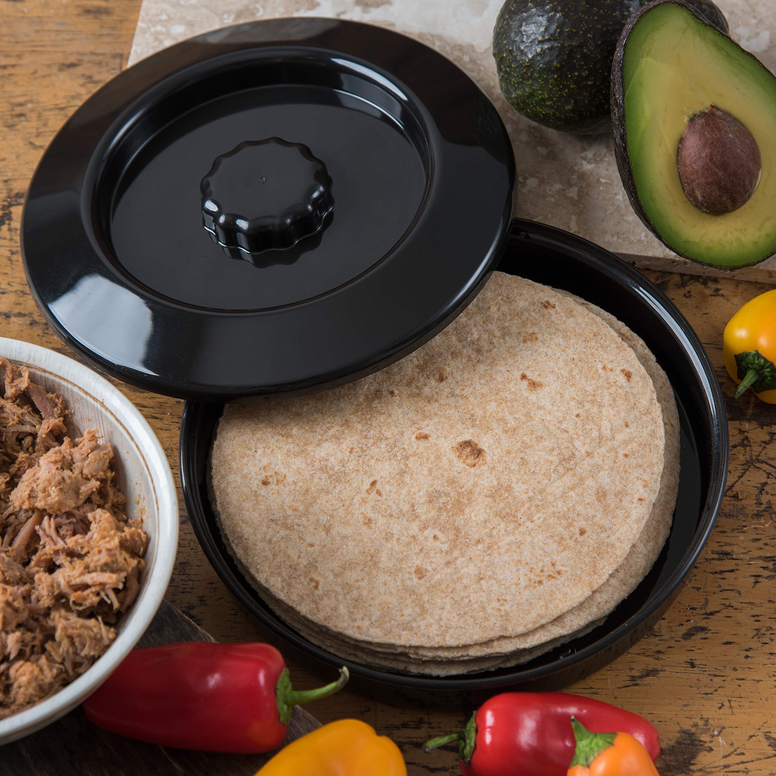 Carlisle FoodService Products 047503 Stackable Tortilla Server with Lid, 7-1/4" / 2", Black (Pack of 24)