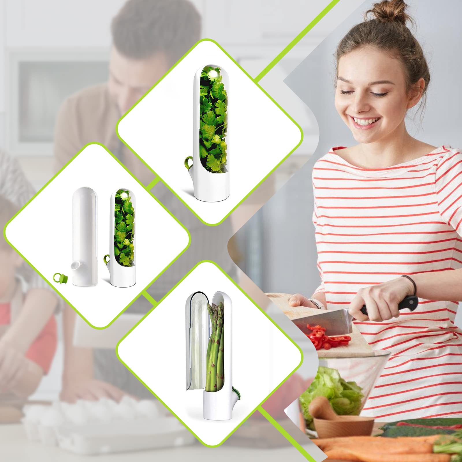Cilantro Containers for Refrigerator, 2pcs Fresh Herb Keeper, Herb Saver Best Keeper for Freshest Produce, Clear Herb Storage Container Glass for 2-3 Weeks for Cilantro, Mint, Parsley, Asparagus