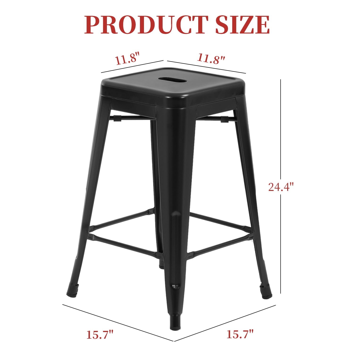 FDW Metal Bar Stools Set of 4 Counter Height Barstool Stackable Barstools 24 Inch Indoor Outdoor Patio Bar Stool Home Kitchen Dining Stool Backless Bar Chair