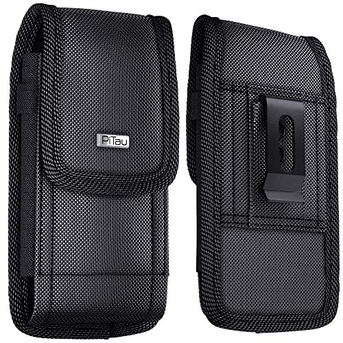 PiTau Holster for iPhone SE, iPhone 8, 7, 6s, 6 Cell Phone Belt Holder Case with Belt Clip, Belt Loop Carrying Pouch Cover (Fits iPhone SE, 8 7 with Otterbox, Battery Case on) Black Medium Size