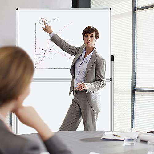 VIZ-PRO Mobile Room Divider/Office Partition, Double-Sided Magnetic Whiteboard 48"Wx72"H