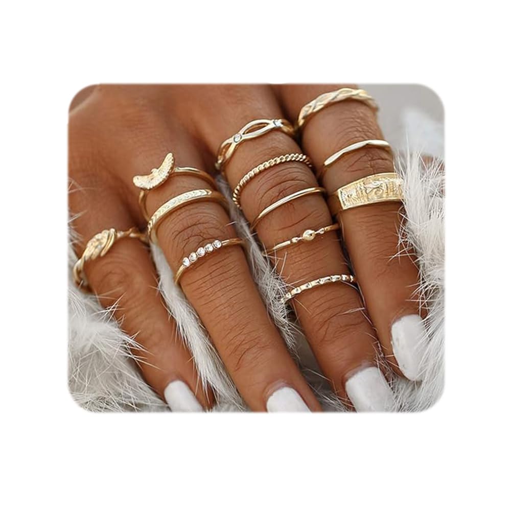 BERYUAN Rings Crystal Rings for Women Rings Gold Rings Womens Rings Cute Rings Stackable Rings Set(12Pcs(Rings Size 4.5,5,6,7,7.5)