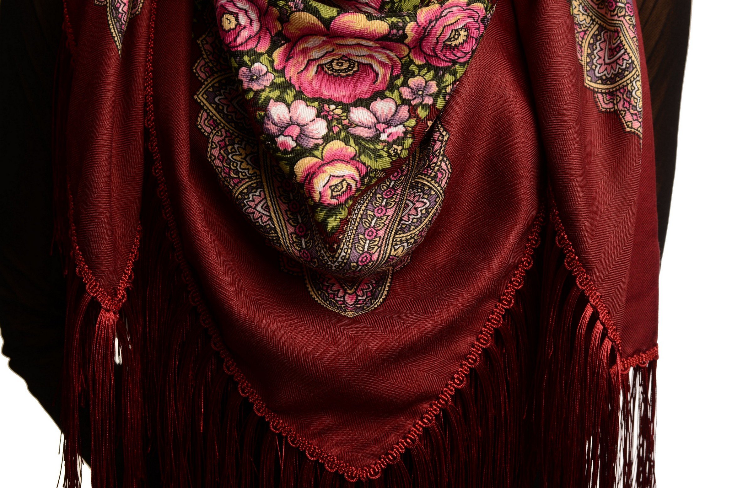 LissKiss Burgundy Plyaski Slavonic Russian Folk Style Shawl - Scarf