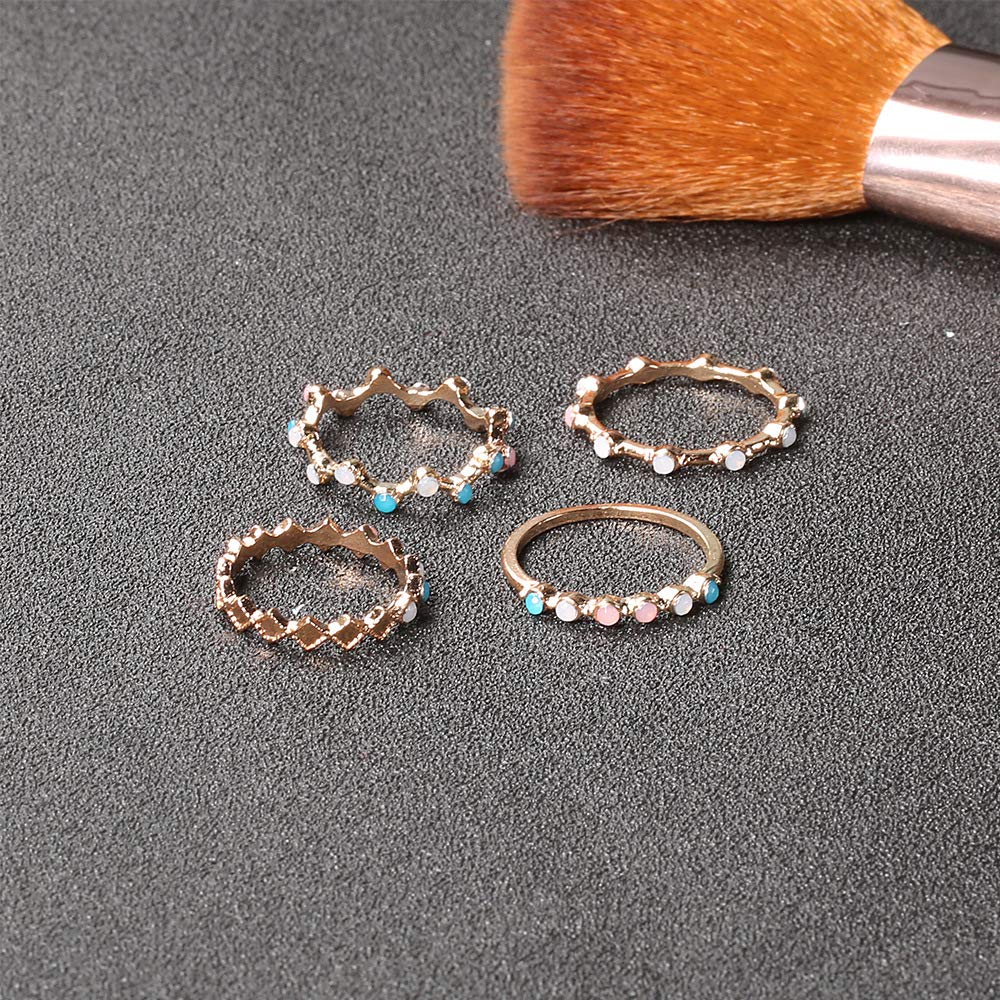 BERYUAN Women Dainty Gold Ring Set Simple Rainbow Colorful Bead Cute Wave Knuckle Ring Set Gift For Her Lovely Ring Set Women And Girls Teens(4Pcs)