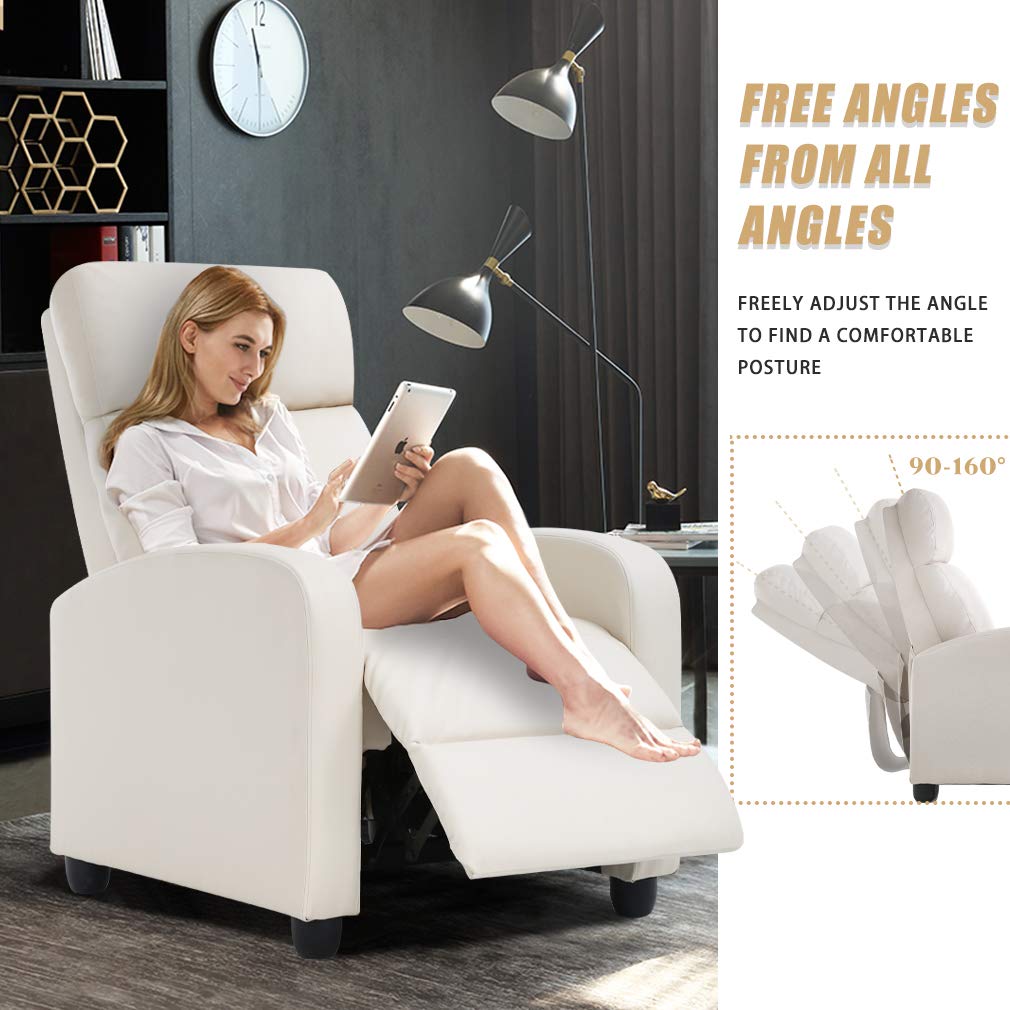 FDW Recliner Chair for Living Room Recliner Sofa Reading Chair Winback Single Sofa Home Theater Seating Modern Reclining Chair Easy Lounge with PU Leather Padded Seat Backrest (Beige)