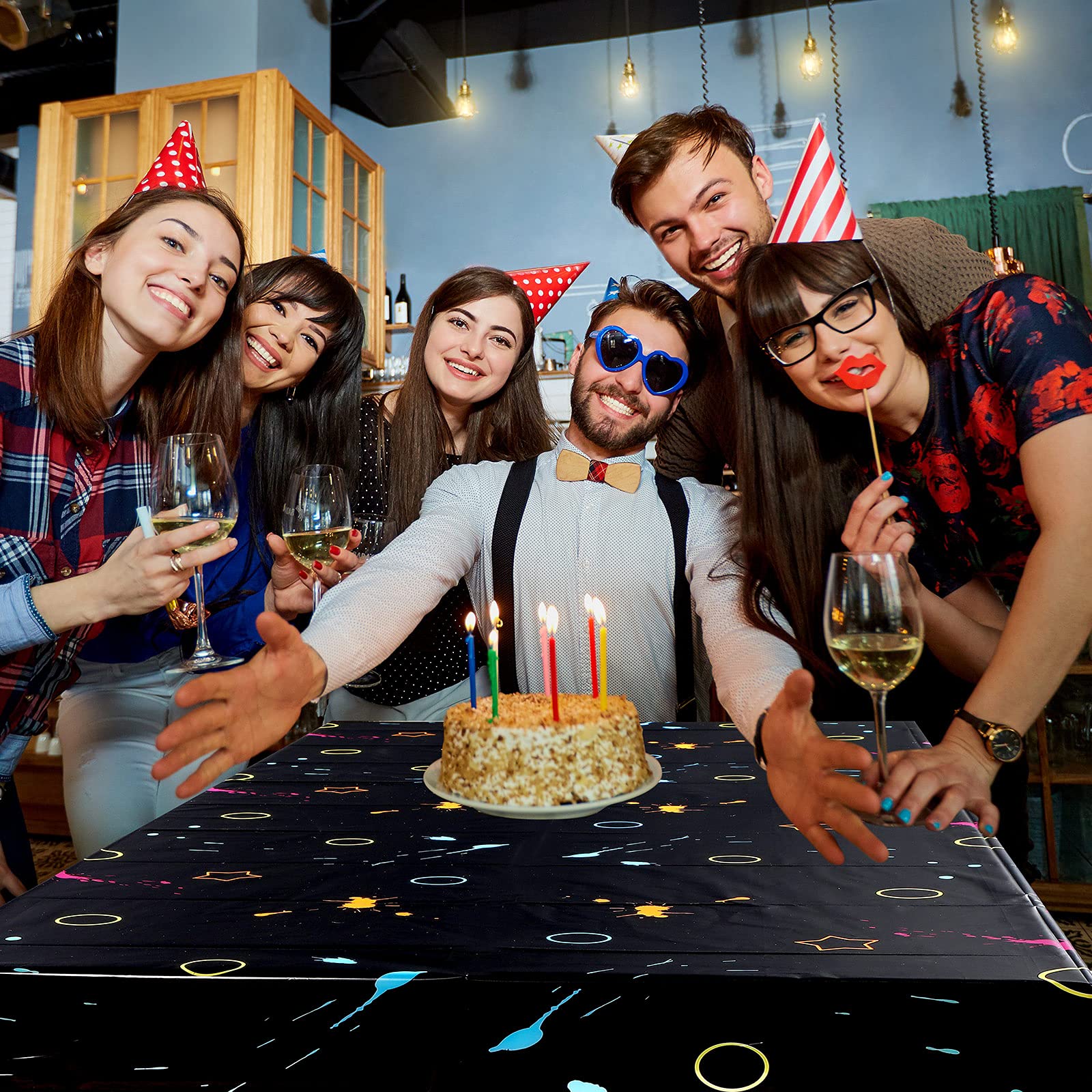 Glow Party Table Covers Neon Party Tablecloths 108 x 54 Inch Glow Party Tablecloths Disposable Plastic Neon Glow Table Cloth for Neon Birthday Party Black Light Party Supplies (3 Pieces)