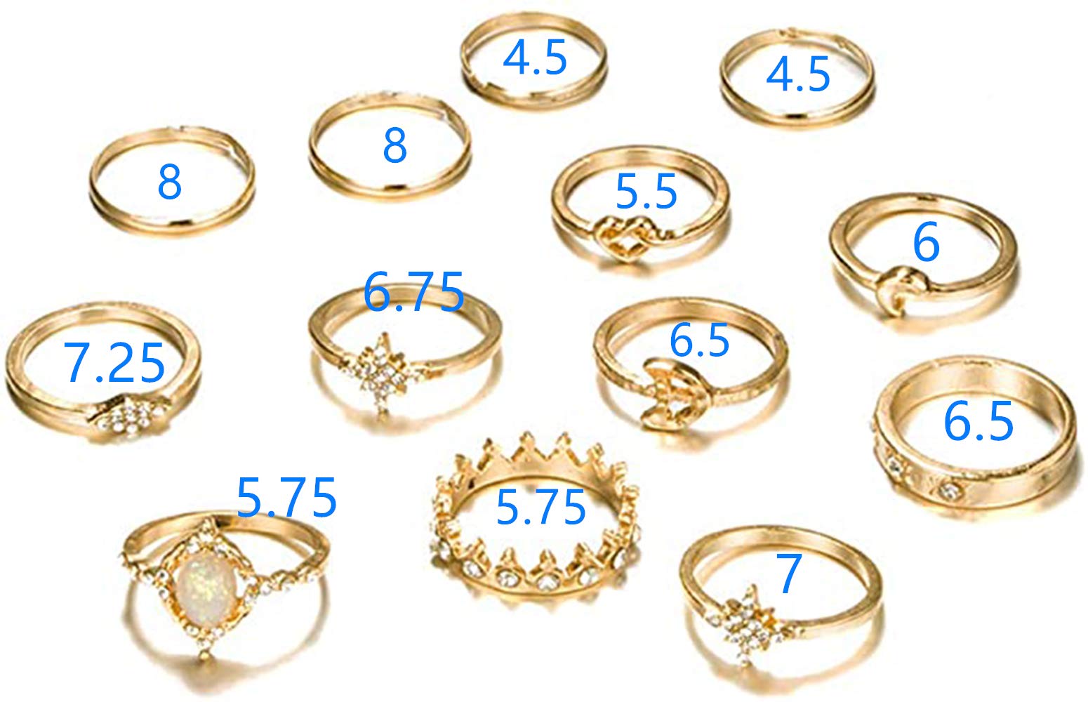 BERYUAN Women Rings Set Knuckle Rings Gold Stacking Rings for Teen Girls Rings Size 4 5 6 7 8(13pcs)