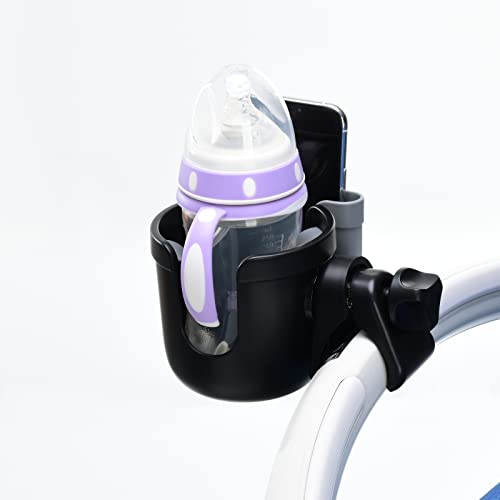 Stroller Cup Holder with Phone Holder, Bike Cup Holder, Cup Holder for Uppababy, Nuna Stroller, 2-in-1 Universal Cup Phone Holder for Stroller, Bike, Wheelchair, Walker, Scooter (Gery)