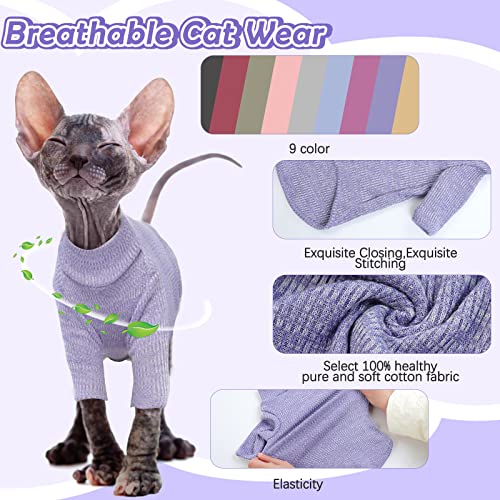 DENTRUN Sphynx Hairless Cats Shirt Pullover Kitten T-Shirts, Breathable Cat Wear Turtleneck Sweater Adorable Cat's Clothes Vest Pajamas Jumpsuit