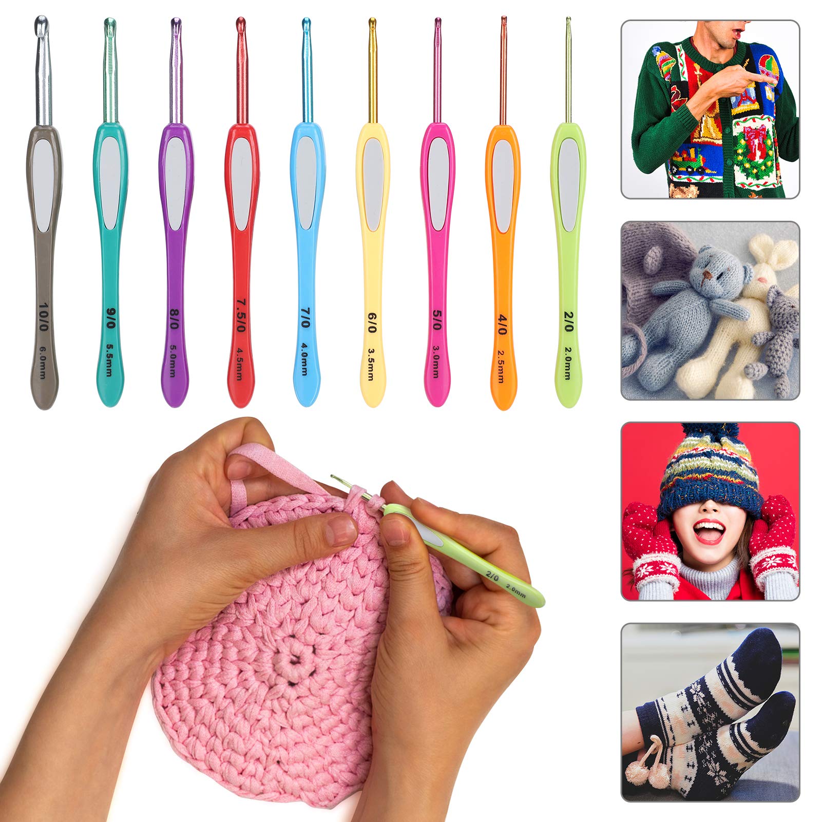 BTER Crochet Hooks, Knitting Needles Kit 9Pcs Crochet Hook Set Crochet Needles Crochet Kit, for Yarn Sewing Knitting Craft