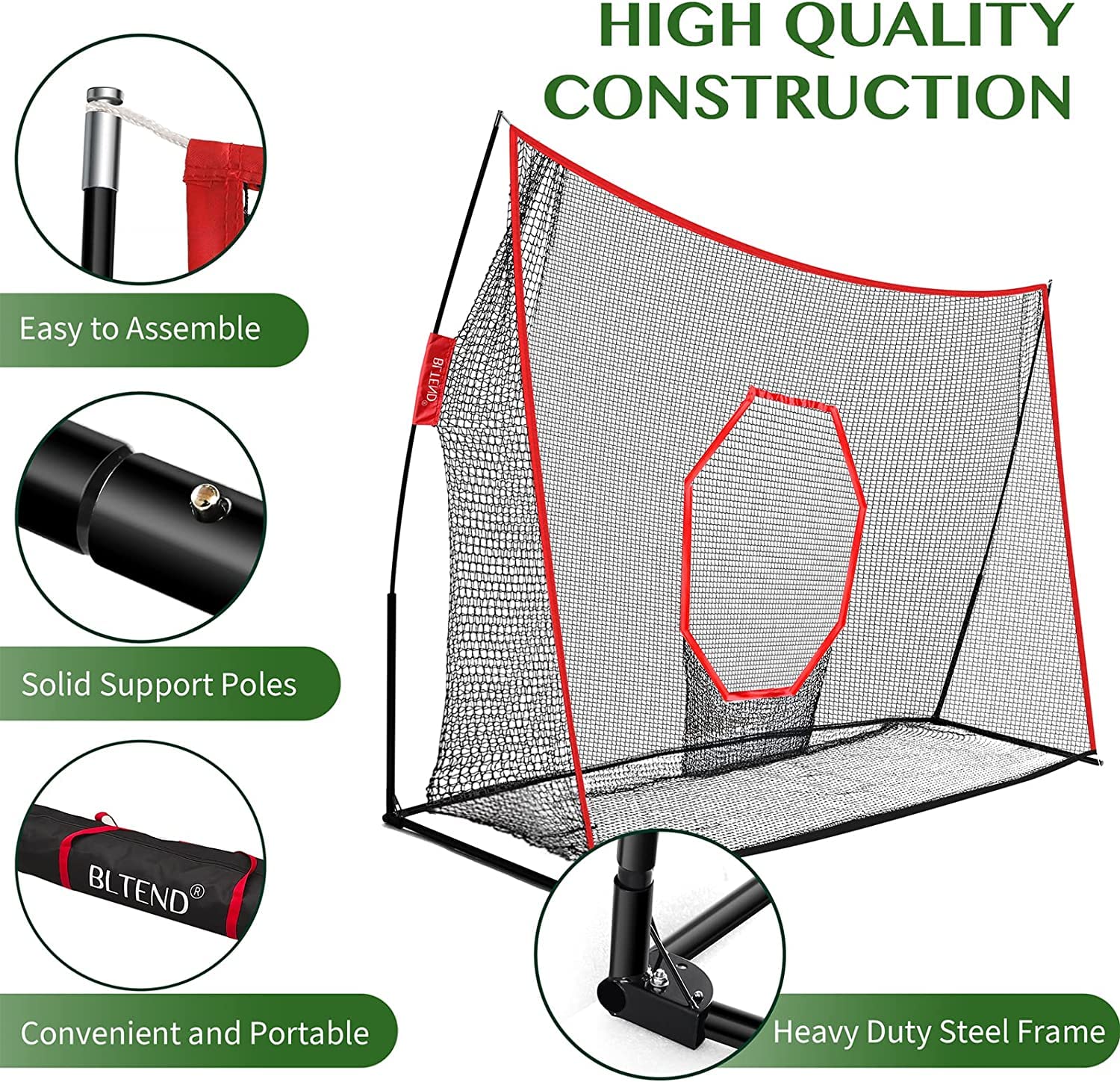 Bltend Golf Net - 10x7ft Heavy Duty Golf Practice Nets for Backyard Driving with Golf Mat, 7 Golf Tees, 8 Golf Balls, Golf Hitting Driving Net for Indoor Outdoor Use - Perfect Golf Training Equipment