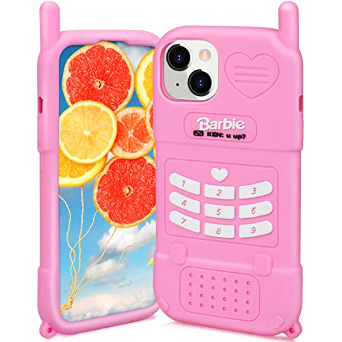 Danzel Silicone Case for iPhone 14 Plus 6.7",3D Pink Cute Cartoon Cover,Kawaii Soft Retro Funny Case,Shockproof Classic Phone Case for Girls Women