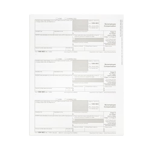 Blue Summit Supplies 1099-NEC 4 Part Tax Form Bundle 2023 with TaxRight CD-ROM (Formerly Called TFP), Includes Self-Seal Envelopes, Designed for QuickBooks and Accounting Software, 50 Pack