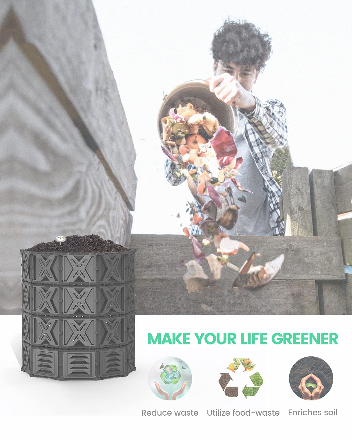 Large Compost Bin - 190 Gallon (720 L) Garden Composter with Better Aeration System, Easy Assembling/BPA Free/Sturdy/Outdoor Compost Tumbler