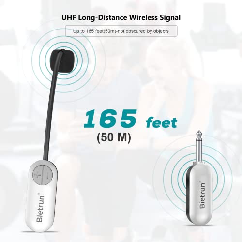 Bietrun UHF Wireless Microphone Headset, 165ft Range, Working Time 6H, 1/4''Plug, Wireless Headset Mic &Handheld Mic 2 in 1, for Karaoke Speaker, Amplifier, Mic Speakers, PA System, Teaching, Fitness