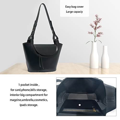 Chinllo Women Flip Tote Bag Fashion Leather Handbags Shoulder Bag with Adjustable Handle (Black)