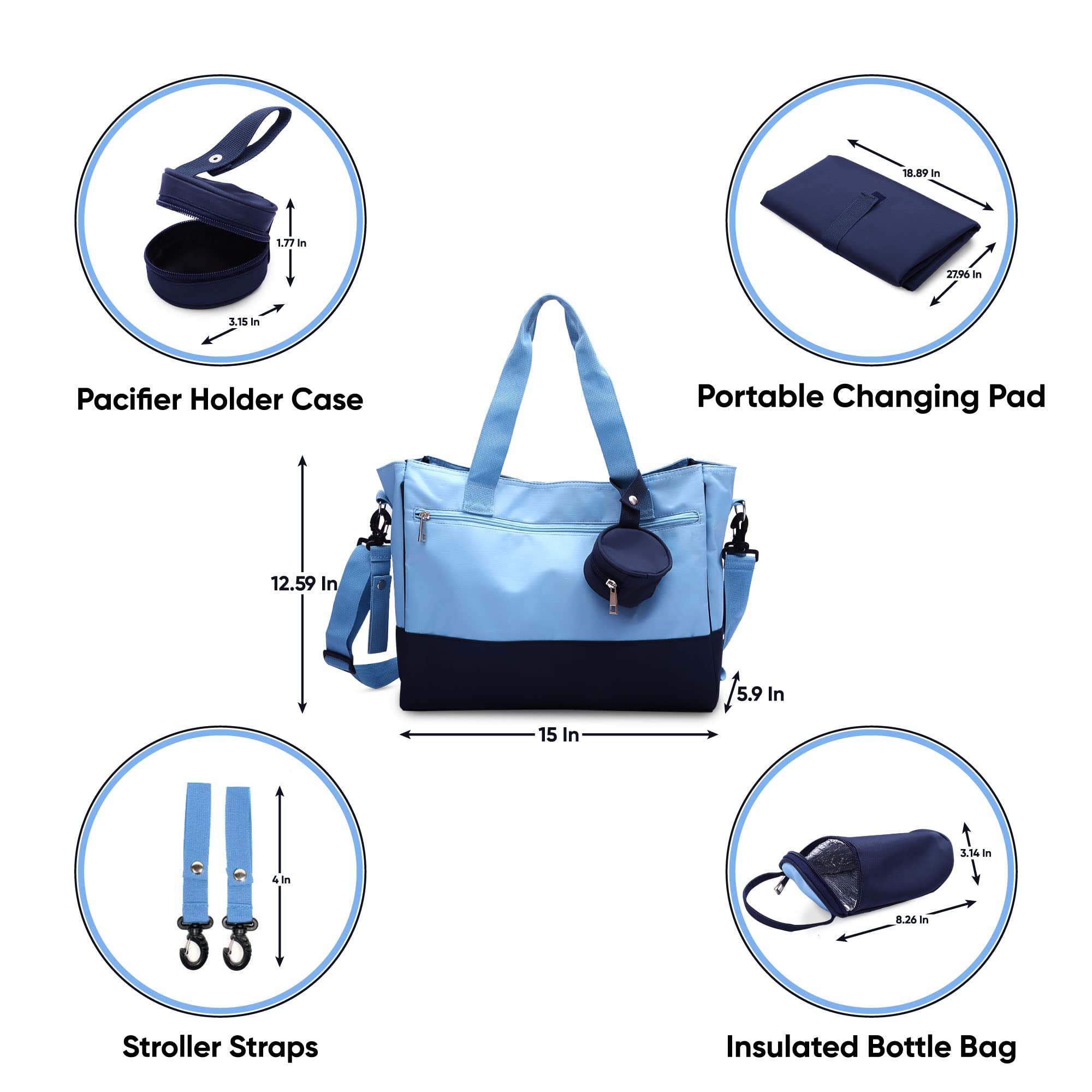 Lumier Diaper Tote Bag -Travel Bag with Changing Pad, Stroller Strap, Pacifier Case -Baby Boy Girl Registry Gift for Mom,Dad