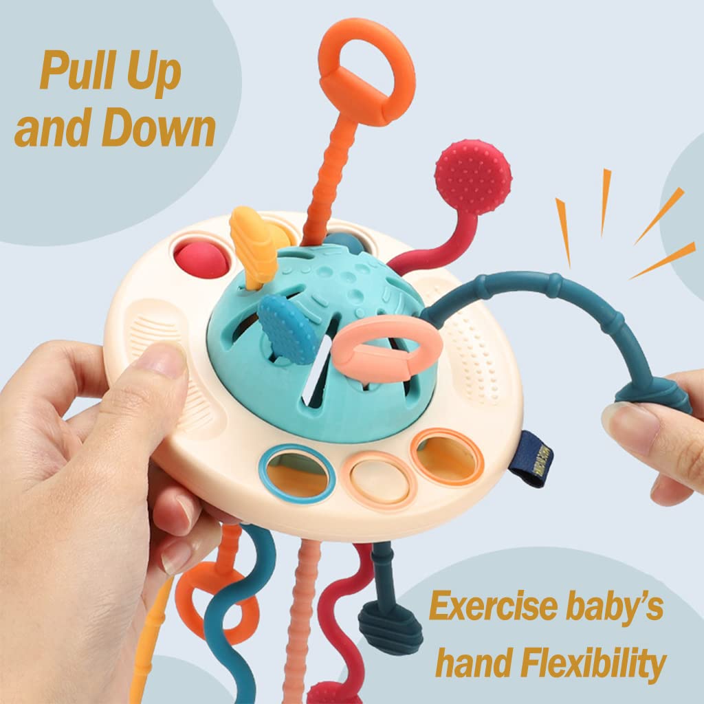 Blublu Park Montessori Toys for 18M Silicone Pull String Interactive Toy, Sensory Toys for Toddlers,Travel Toys for Babies Interactive Learning Development Toy