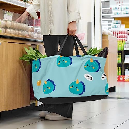 Dinosaur Full Print Large Capacity Laundry Organizer Tote Bag - Reusable and Foldable Oxford Cloth Shopping Bags