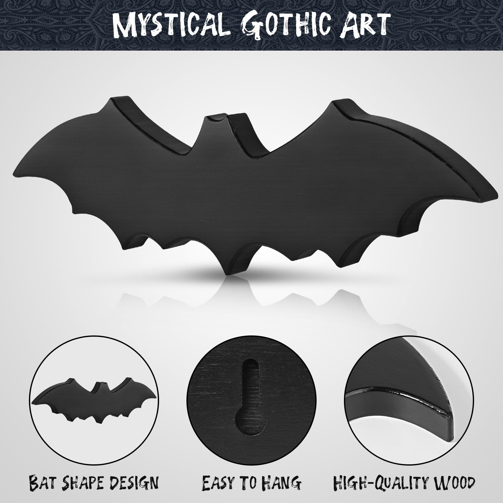 Faivykyd Bat Shape Magnetic Knife Holder, 15.8 Inch Black Knife Magnetic Strip for Gothic Wall Decor, Spooky Gothic Room Powerful Magnet Rack, Kitchen Utensils Organizer, Goth Lovers Gifts