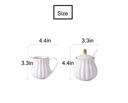CHOOLD Elegant Flower Design Ceramic Sugar and Creamer Set with Lid Spoon Creamer Serving Set Coffee Serving Set Wedding Gift 7.5oz