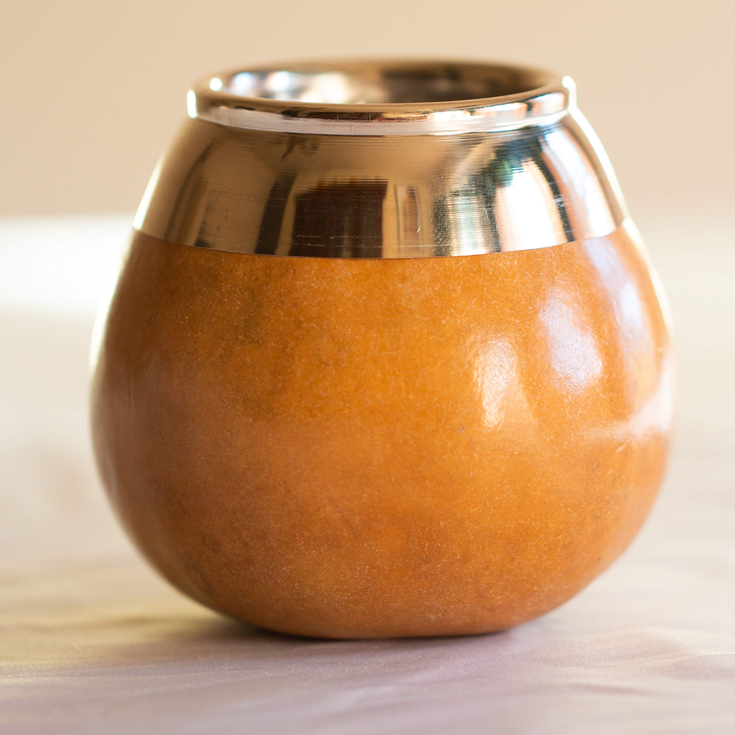 Circle of Drink - Handcrafted Natural Yerba Mate Gourd (Calabash Mate Cup) with Alpaca Steel Brim - with Stainless Steel Bombilla (Mate Tea Straw)