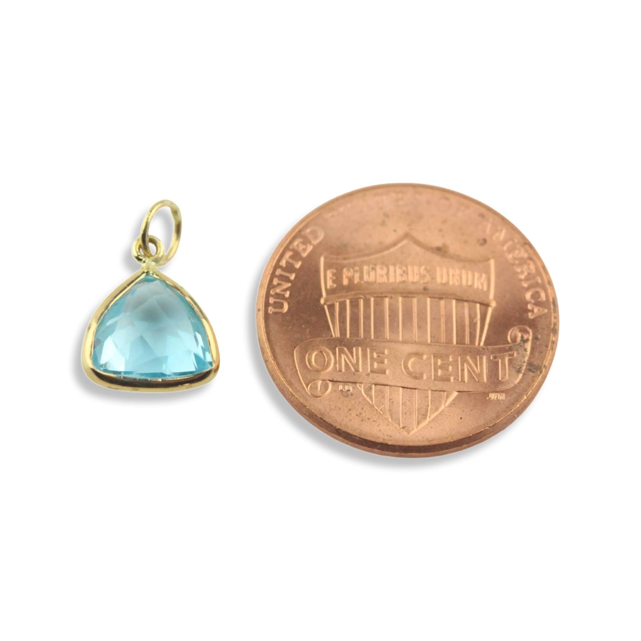 Blue Topaz Checkerboard Charm 8mm Trillion Cut Handmade In 14k Yellow Gold