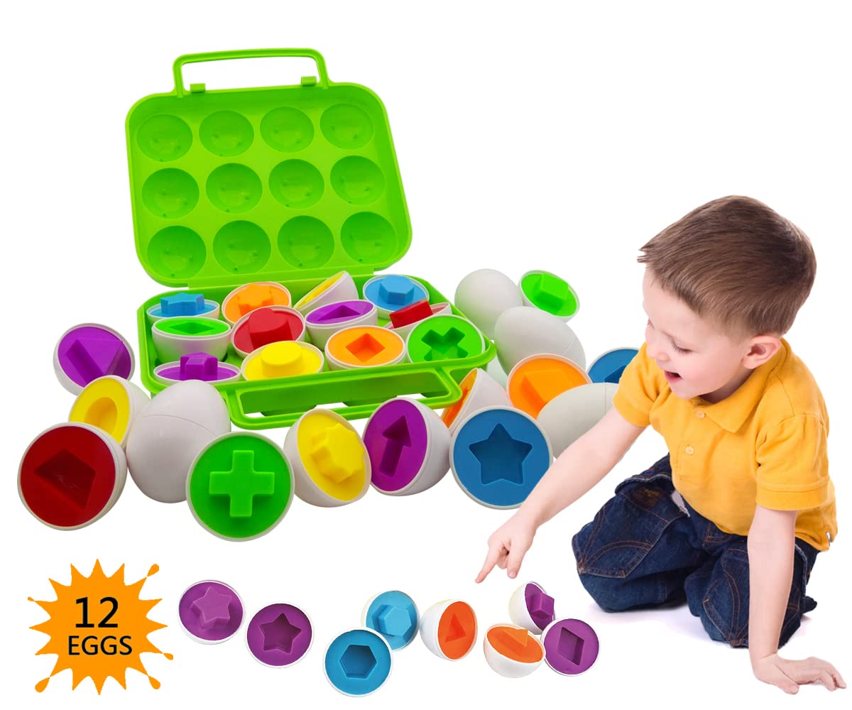 Beakabao 12pcs Color and Shape Matching Egg Set Montessori Toddler Education Classification Toys for Fine Motor Skills of The Fingers Muscles, Preschool Children Smart Puzzles Easter Gifts (Green)
