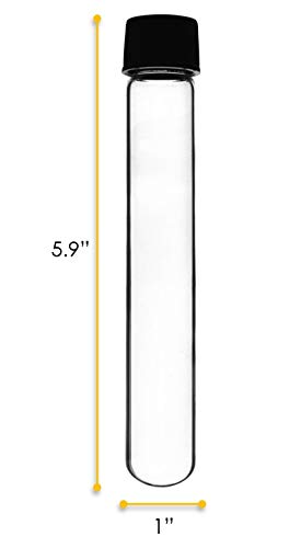 EISCO 12PK Test Tubes, 50ml - Bakelite Screw Cap with Rubber Liner - Borosilicate 3.3 Glass - 5.9" x 1" - Round Bottom - Leak Proof