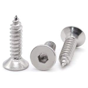 Glvaner (30 pcs) M6 x 25mm Flat Head Socket Cap Self Tapping Screws Wood Screws 304 Stainless Steel 18-8 Full Thread Coverage Sheet Metal Screw