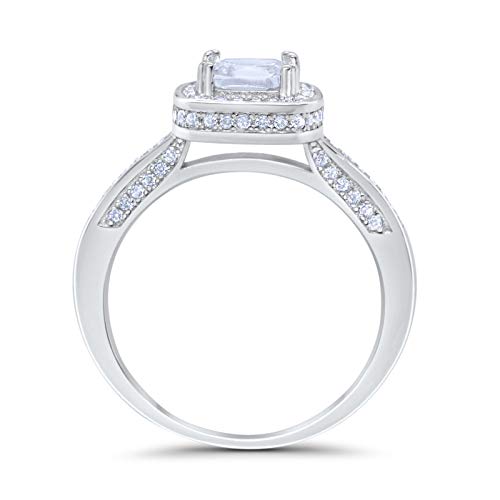 Blue Apple Co. Art Deco Vintage Style Halo Wedding Engagement Ring Round Simulated Cubic Zirconia 925 Sterling Silver Size-11