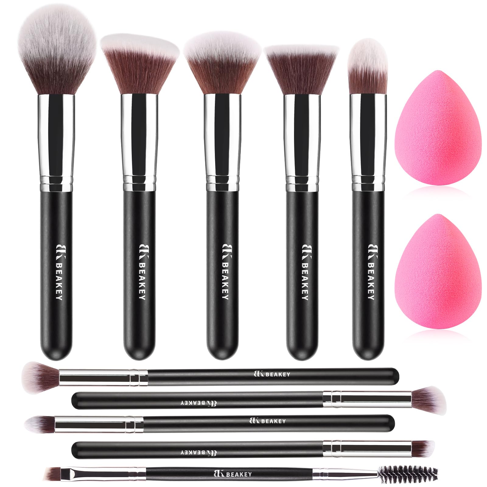 BEAKEY Makeup Brush Set, 18Pcs Makeup Brushes High End Professional for Perfect Foundation, Powder, Concealer, Cream, Blush, Eyeshadow Application with Soft Bristles, Pink Makeup Brushes