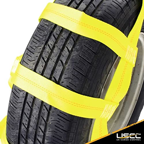 US Cargo Control Tow Dolly Basket Strap, Yellow Car Dolly Strap with Flat Hook End Fittings, Great for Tow Dolly Car Hauling, Fits Most 14-17 Inch Wheels, 3,333 Pound Working Load Limit