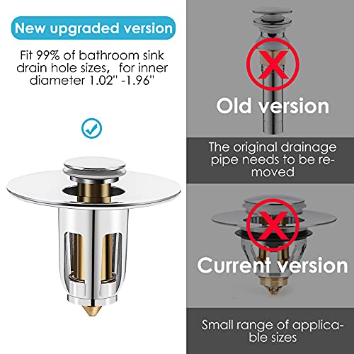 Drifop Universal Bathroom Sink Stopper, Pop-up Sink Drain Stopper, Sink Plug, Sink Strainer and Hair Catcher for 1.02-1.96β Bathroom Sink Drain Upgraded (Silver, 1 PCS)