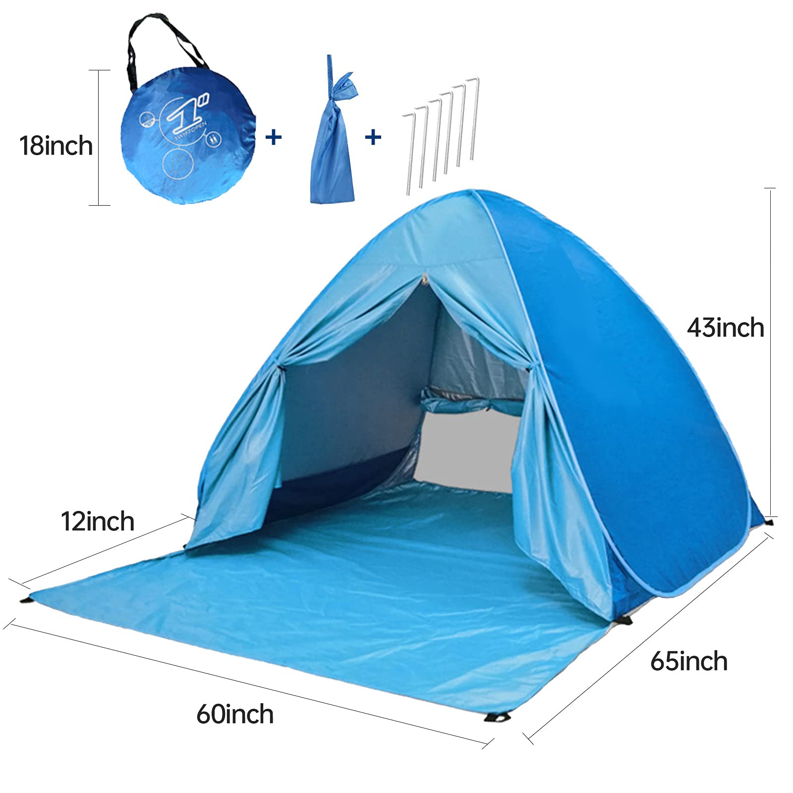 Beach Tent, Magicorange Pop Up Baby Beach Beach Shade, UPF 50+ Instant Portable Tent Sun Shelter for 2-3 Person, Automatic Beach Tent with Carry Bag (Blue)