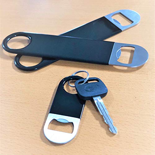 ProSMF Flat Bottle Opener - Bottle Opener for Bartender - Beer Bottle Opener - Stainless Steel - Heavy Duty - Vinyl Rubber Coated Handle - Black - 3 Pack - 2 Large & 1 Mini