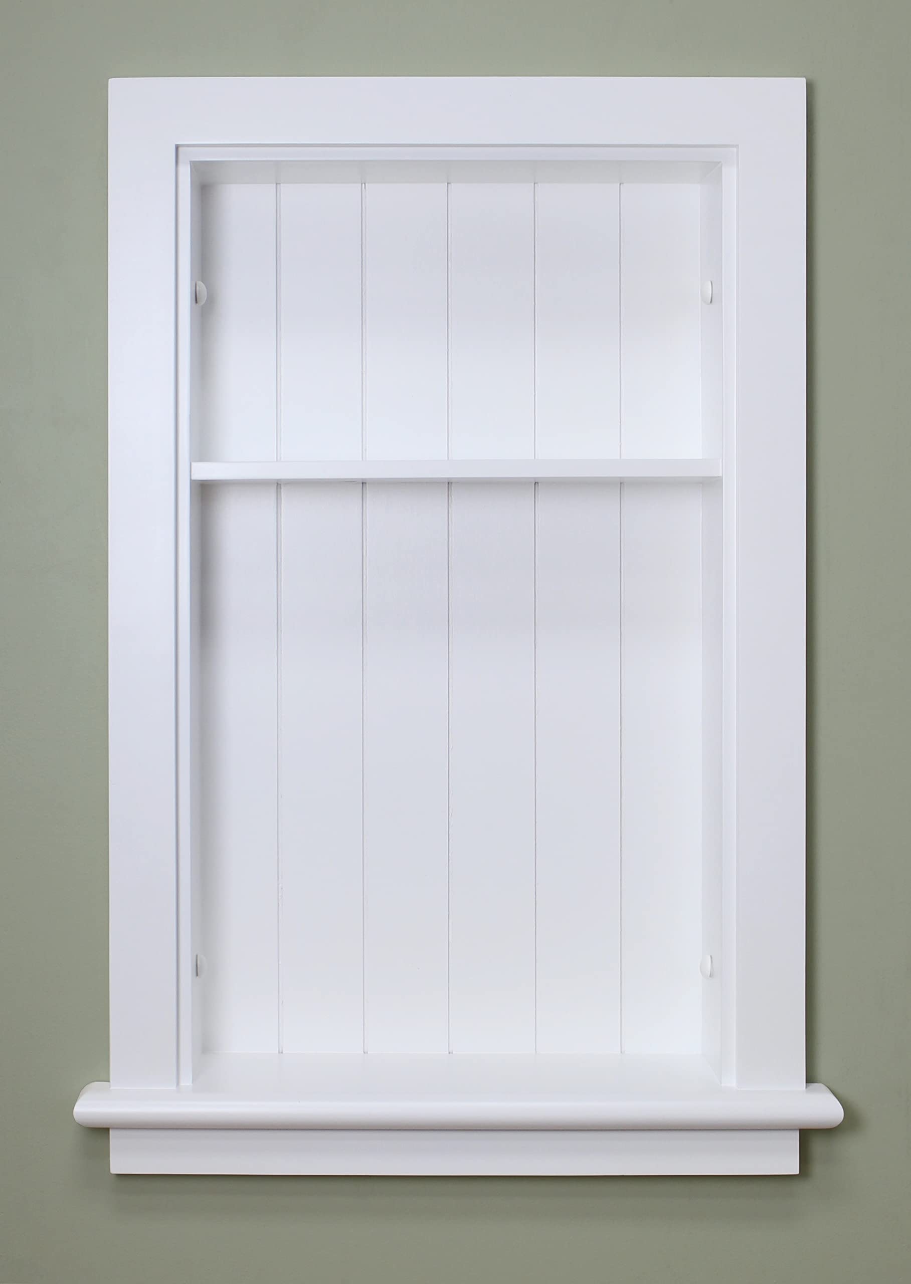 Fox Hollow Furnishings 14x24 Recessed Aiden Wall Niche - Wall Shelf for Storage and Home Decor, 1 Shelf (White W/Beadboard Back)