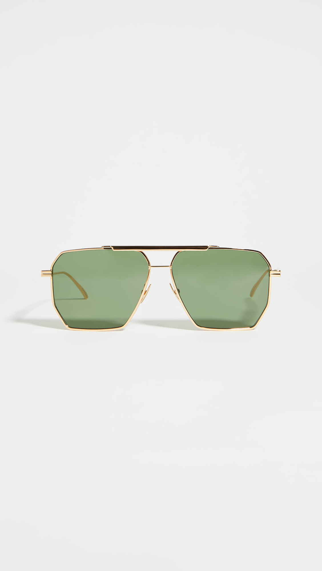 Bottega Veneta Women's Geometric Navigator Sunglasses, Gold/Gold/Green, One Size