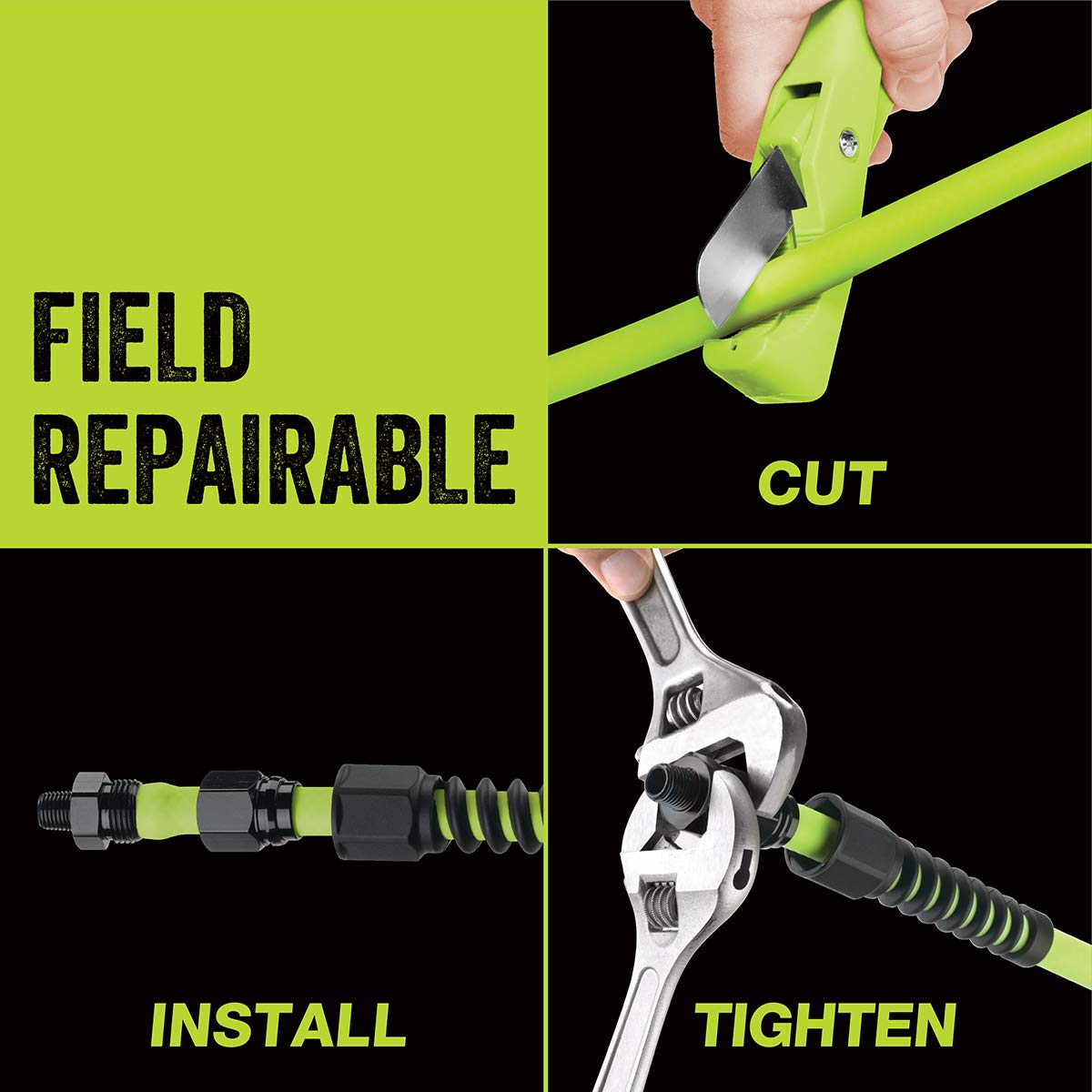 Flexzilla Pro Air Hose, 1/4 in. x 25 ft., Heavy Duty, Lightweight, Hybrid, ZillaGreen - HFZP1425YW2