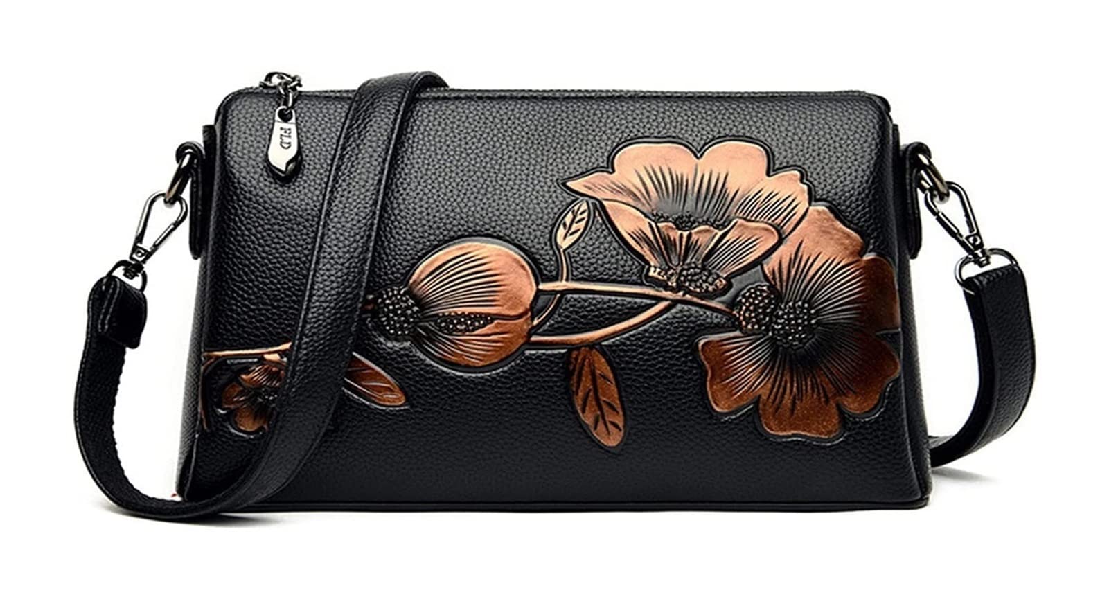 BROART Travel Messenger Shoulder Purse Elegant Flower Pattern PU Leather Crossbody Bag Casual Trendy Shoulder Bag (Color : Brown, Size : One Size)