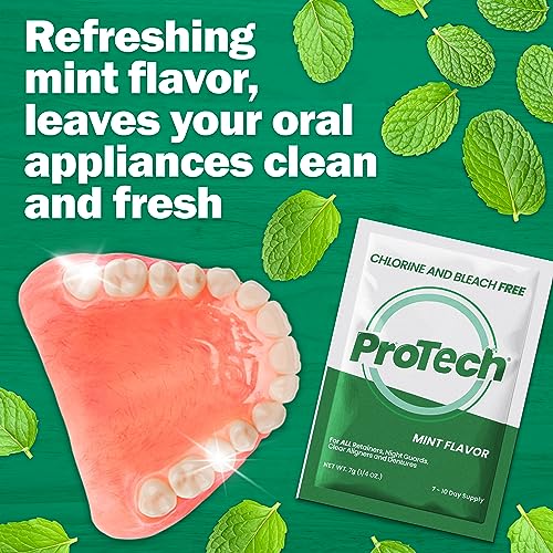 Protech Denture Cleaner 7g (3-Month Supply) Denture Cleanser Foils for Retainers, Nightguards, Mouthguards, and Dentures, Nicotine, Coffee and Iron Cleaning Foils, No Tablets, Long Lasting Packets