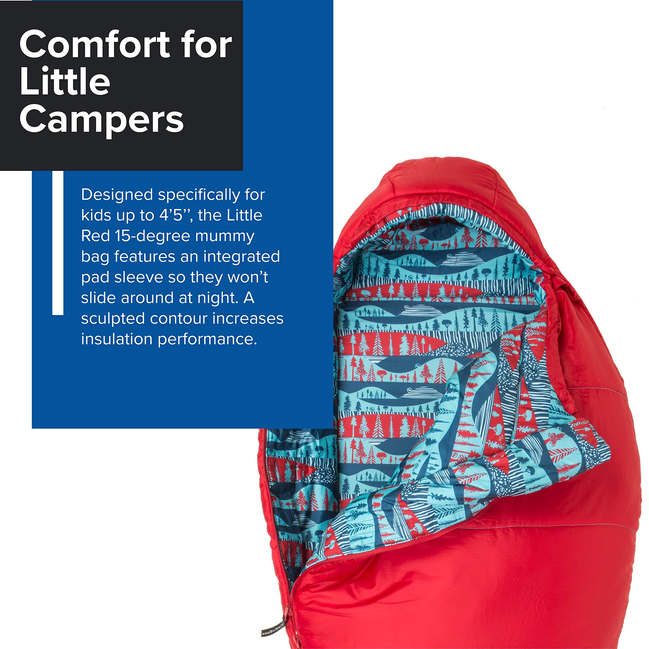 Big Agnes Duster 15 Kids' Synthetic Mummy Sleeping Bag, Red, Regular Length, Right Zipper