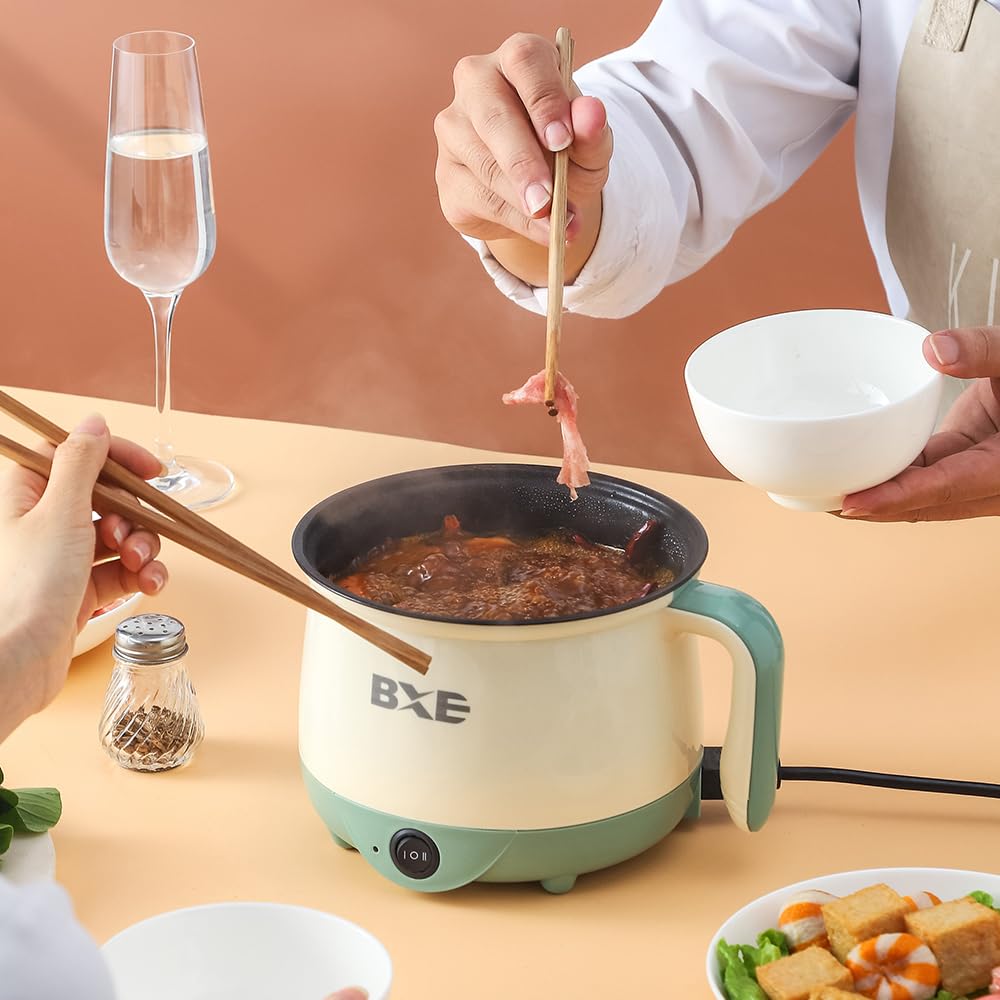BXE 6-in-1 kitchen Electric Electric Hot Pot, Portable Multi Functional Travel Cooker Auto Power Off Rapid Heating Compact and Portable ,1.5L Rapid Noodles Cooker, Non-Stick Electric Pot Perfect for