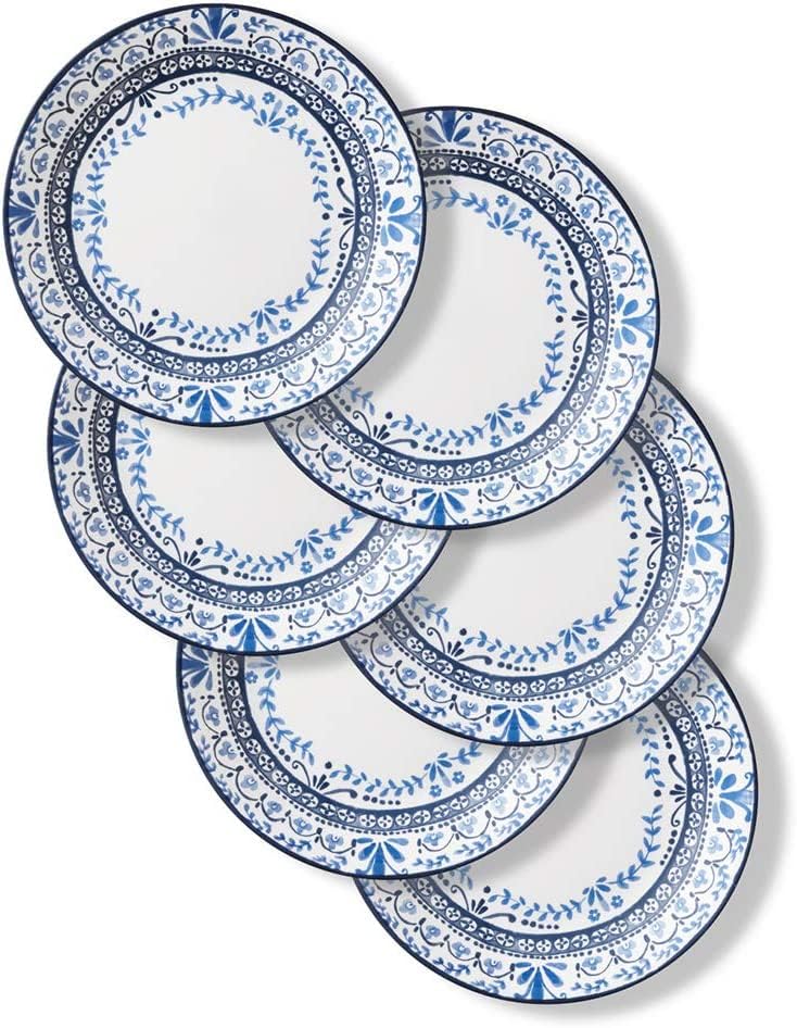Corelle Vitrelle 6 PIECE Dinner Plates Set, Triple Layer Glass and Chip Resistant, Lightweight Round Plates, Portofino