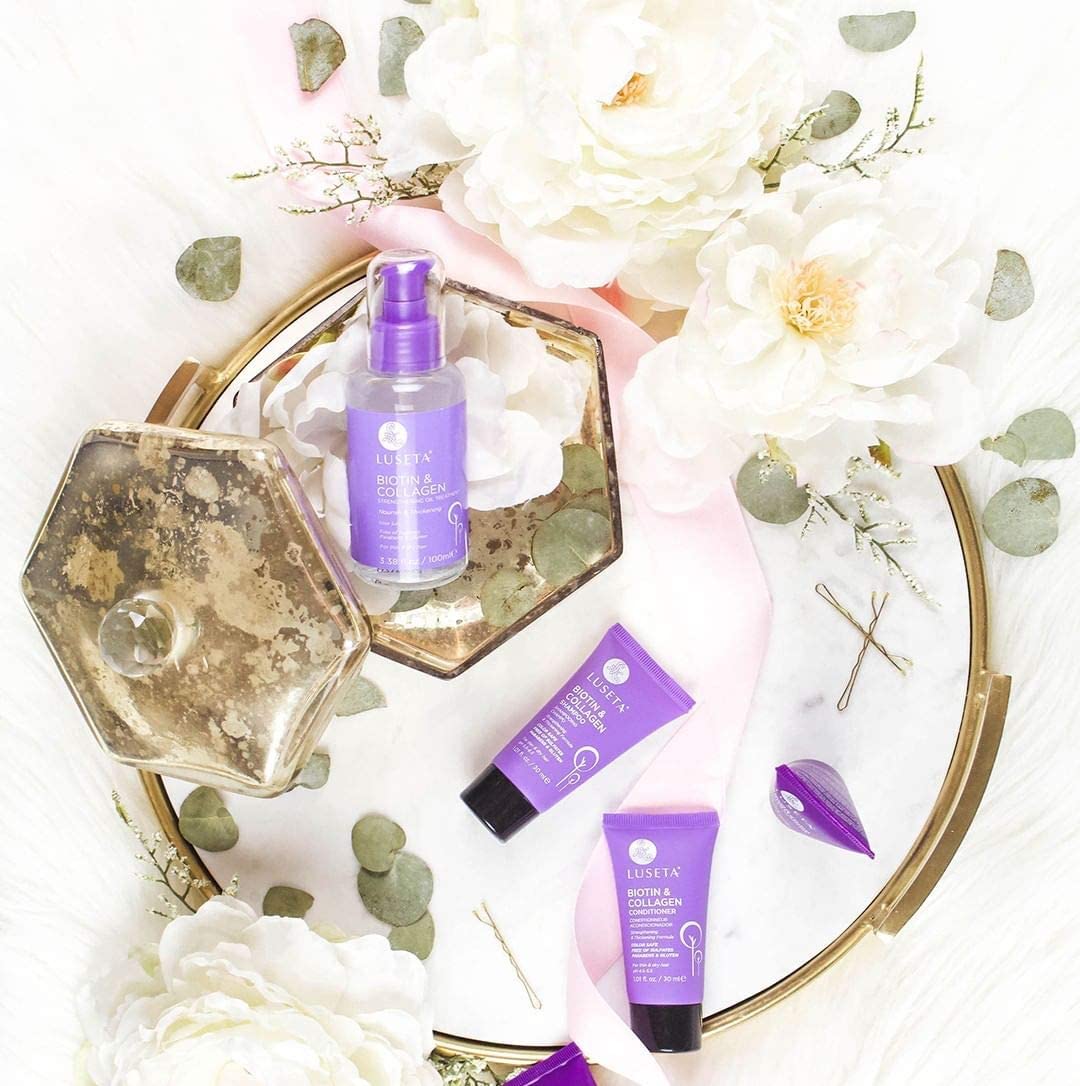 Luseta Biotin & Collagen Hair Growth Set: 16.9oz Shampoo, 16.9oz Conditioner, 3.38oz Serum, and 16.9oz Mask