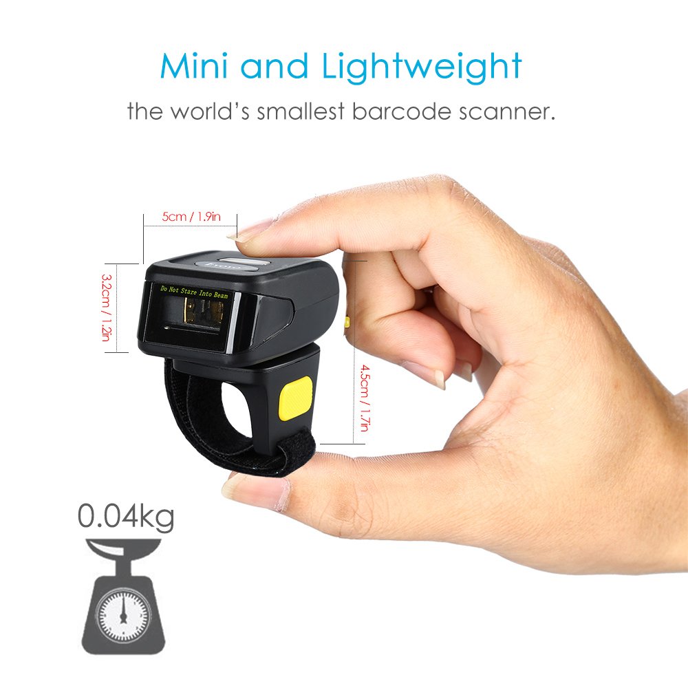 Eyoyo 1D Wireless Ring Barcode Scanner, Compatible with Bluetooth Function & 2.4GHz Wireless & Wired Connection, Portable Wearable Mini Finger Bar Code Reader Work with Windows, Mac OS, Android 4.0+,