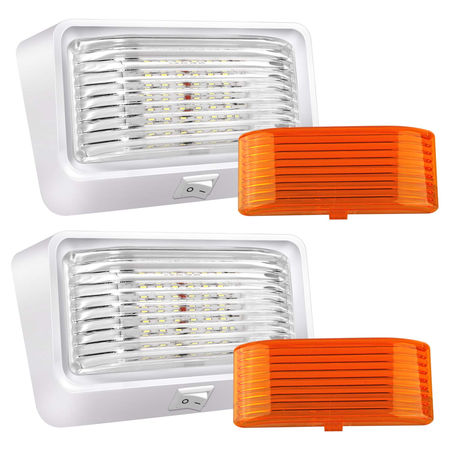 BlueFire Super Bright LED RV Porch Light RV Exterior Lights Porch Utility Light 12V Replacment Light with ON/OFF Switch, Clear and Amber Removable Lens for RV, Trailer, Camper (1 Pack)